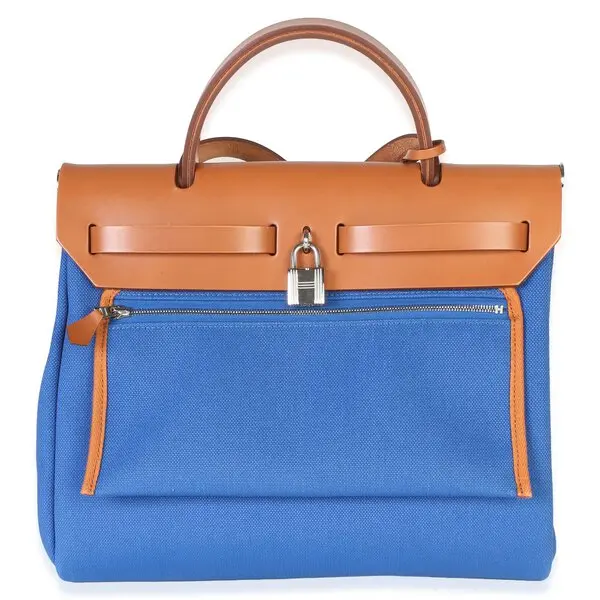 Hermès Herbag Zip Retourne 31 Pm Toile Vache Hunter Bag - Blue