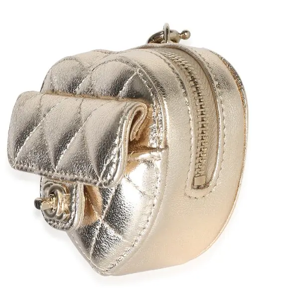 Chanel Metallic Quilted Lambskin Cc In Love Heart Bag Charm