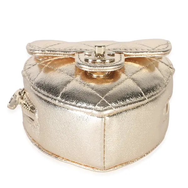 Chanel Metallic Quilted Lambskin Cc In Love Heart Bag Charm