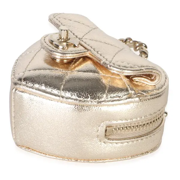 Chanel Metallic Quilted Lambskin Cc In Love Heart Bag Charm
