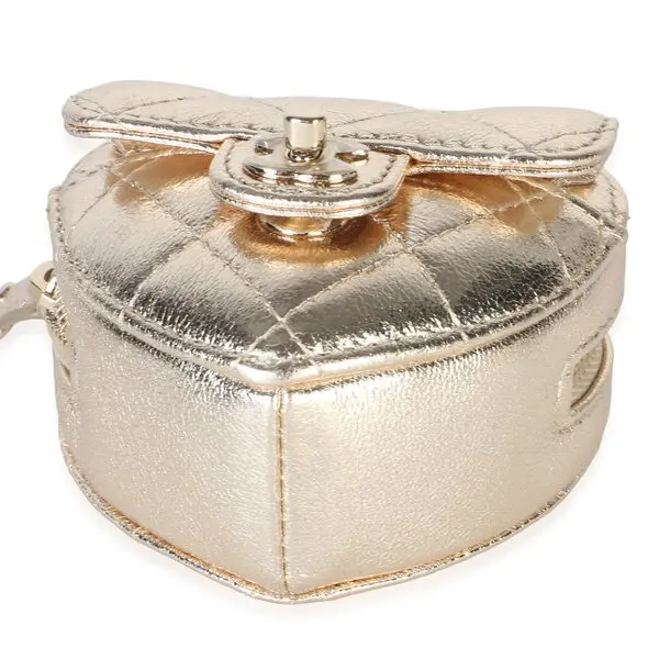 Chanel Metallic Quilted Lambskin Cc In Love Heart Bag Charm