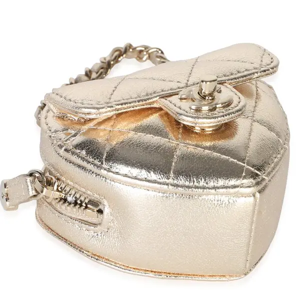 Chanel Metallic Quilted Lambskin Cc In Love Heart Bag Charm