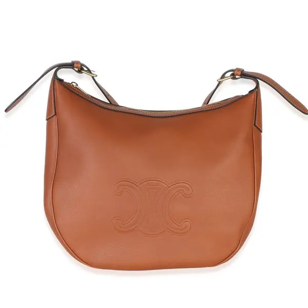 Celine Supple Calfskin Triomphe Heloise Shoulder Hobo - Tan