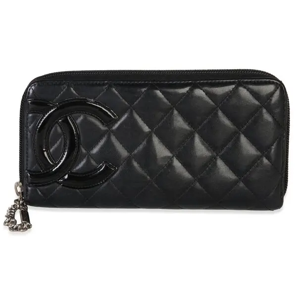 Chanel Quilted Lambskin Cambon Zip Around Wallet - Black