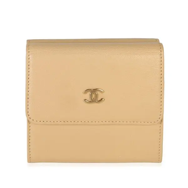 Chanel Vintage Goatskin Cc Compact Wallet - Beige