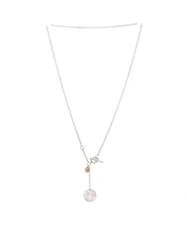 Hermès Small Ex-libris Long Necklace Sterling Silver With 18k Rose Gold, 16