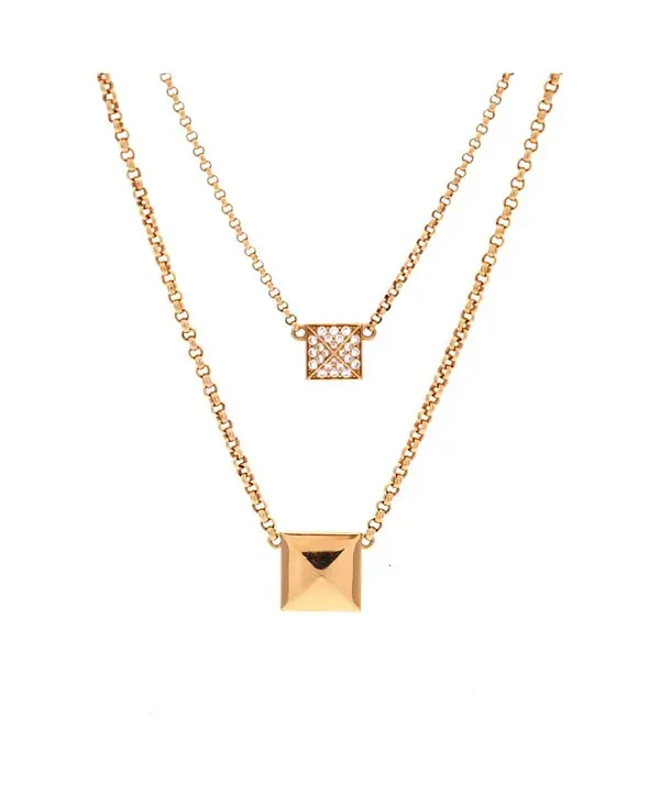 Hermès Clou D'h Double Pendant Necklace 18k Rose Gold With Diamonds, 16.25 - Pink