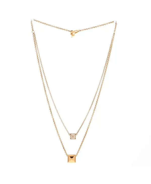 Hermès Clou D'h Double Pendant Necklace 18k Rose Gold With Diamonds, 16.25 - Pink