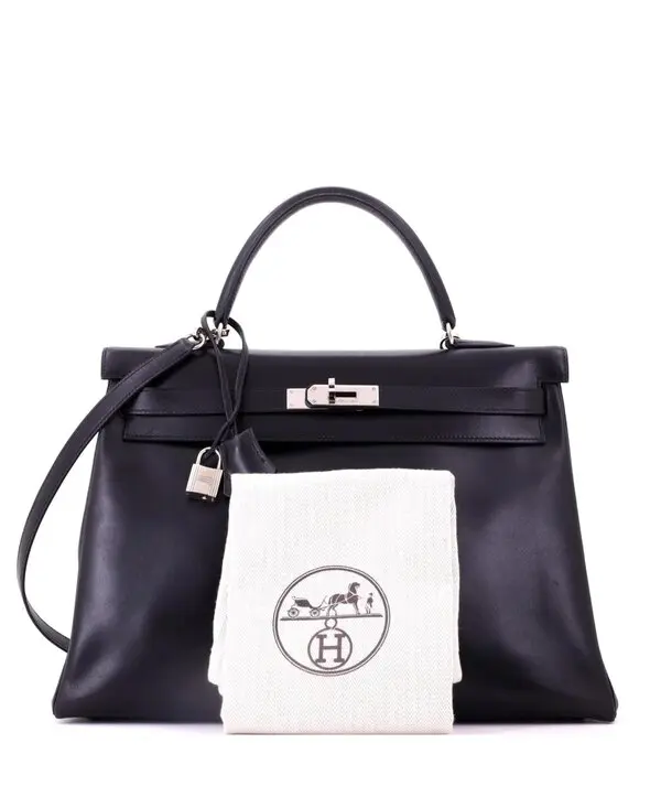 Hermès Kelly 35 Box Calf Leather Palladium Hardware Handbag