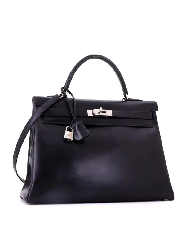 Hermès Kelly 35 Box Calf Leather Palladium Hardware Handbag