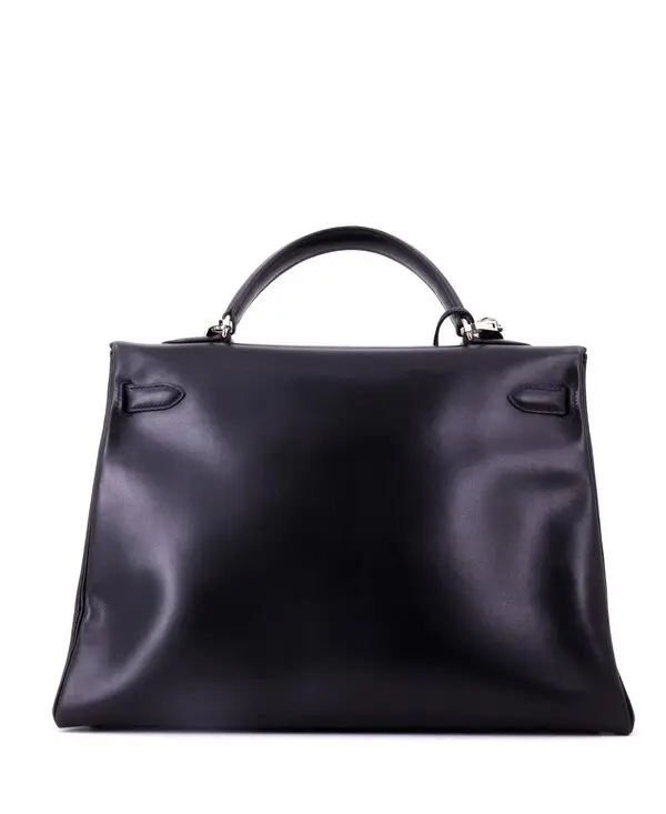 Hermès Kelly 35 Box Calf Leather Palladium Hardware Handbag