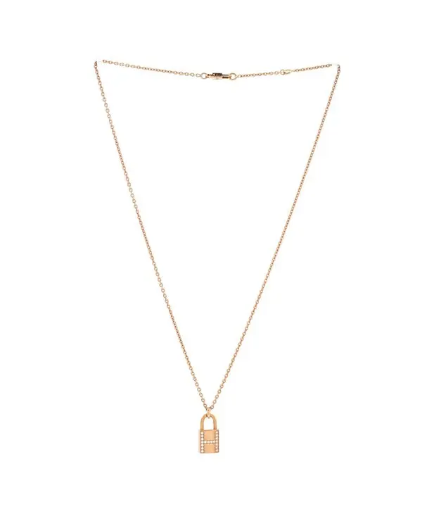 Hermès Amulettes Cadenas Pendant Necklace 18k Rose Gold With Diamonds, 16 - Pink