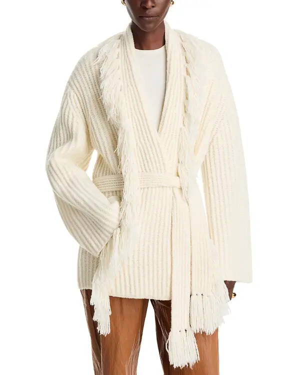 BY MALENE BIRGER Candela Fringe Wrap Cardigan - Soft White