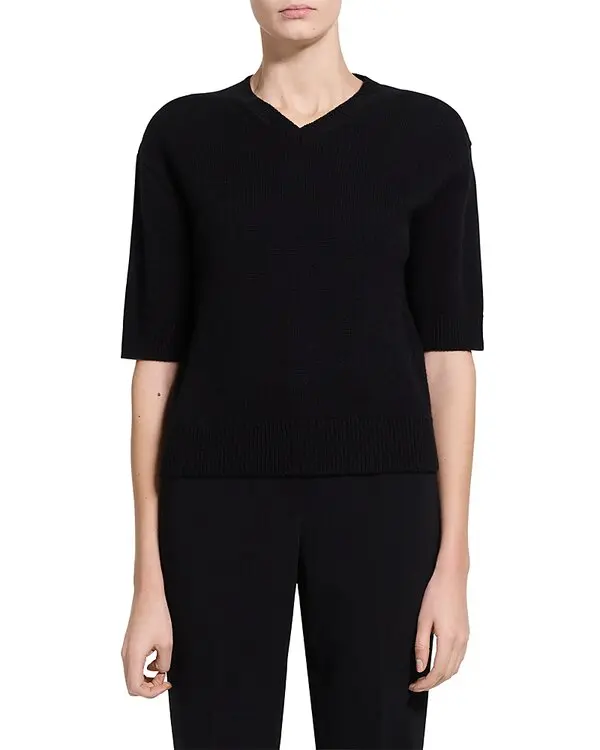 Theory Crop V Cashmere Tee - Black