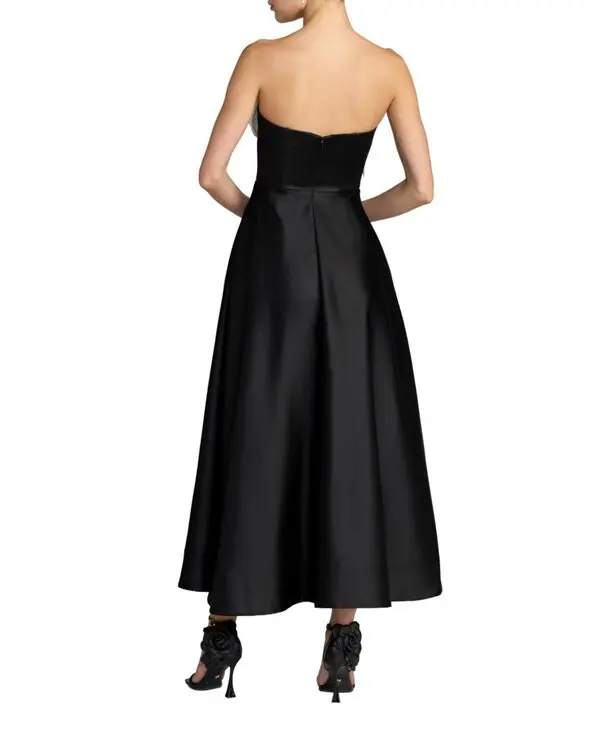 Mac Duggal Strapless Satin Gown With 3d Floral Appliqu - Black Ivory