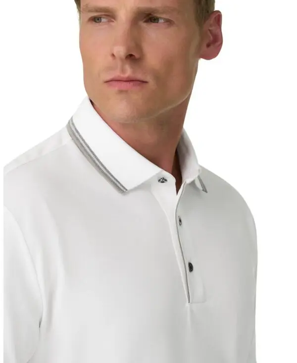 Boggi Milano Stretch Cotton Blend Pique Cool Jade-fresh Polo - White