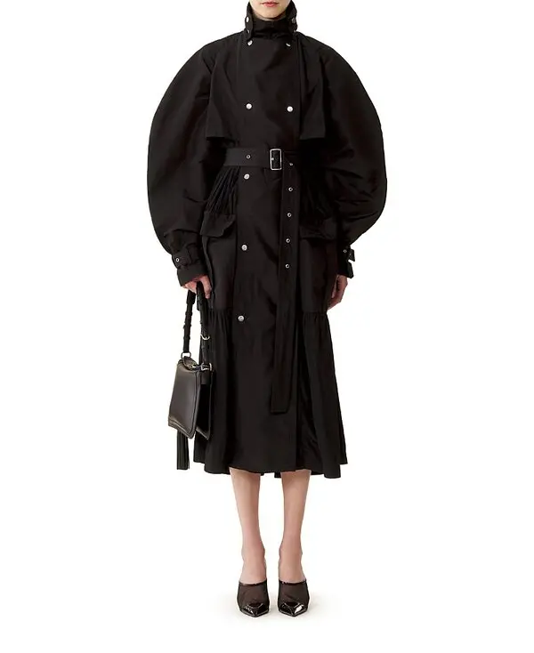 LANVIN Bi-material Trench Coat In Silk Faille And Charmeuse Fabric - Black
