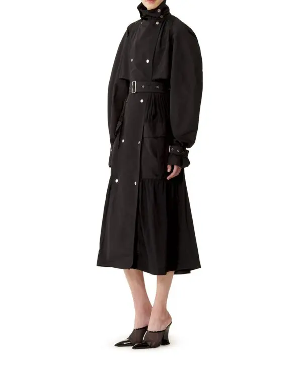 LANVIN Bi-material Trench Coat In Silk Faille And Charmeuse Fabric