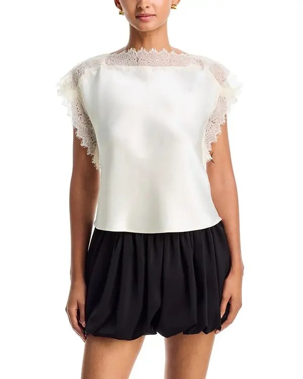 Aqua Lace Trim Satin Top Exclusive - Ivory