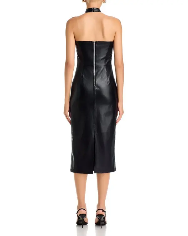 Aqua Faux Leather Halter Midi Dress Exclusive