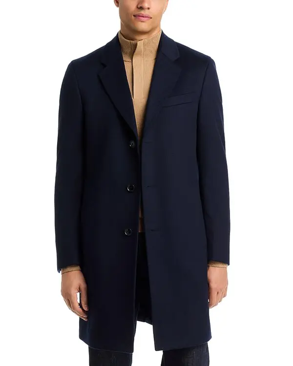 BOSS Hyde Slim Fit Wool Blend Coat - Navy