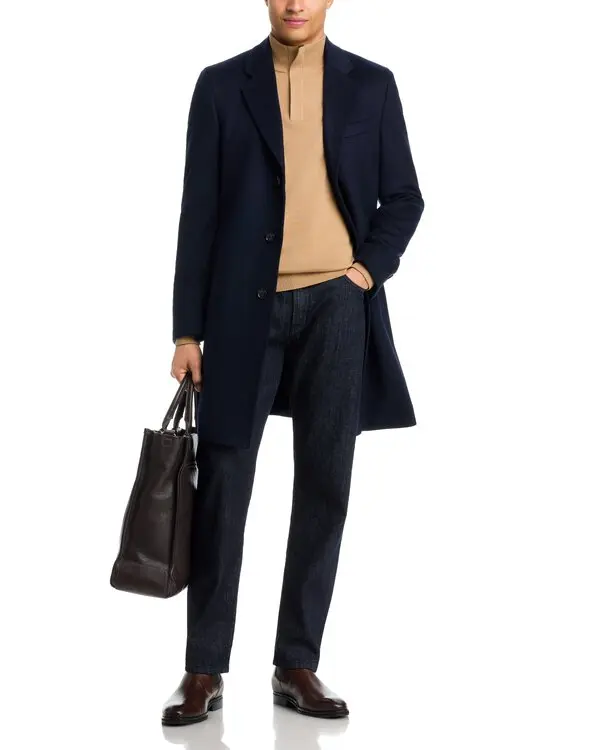 BOSS Hyde Slim Fit Wool Blend Coat - Navy