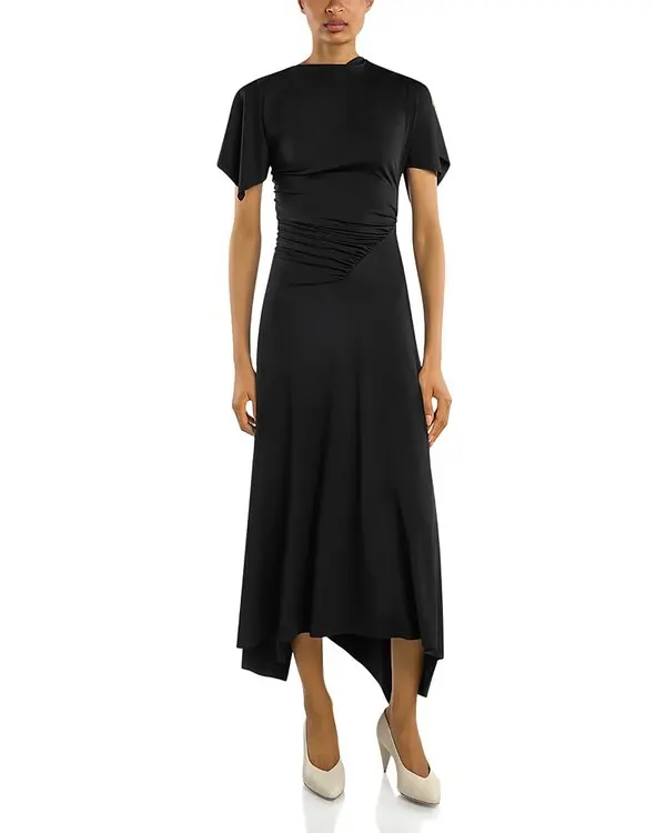 Victoria Beckham Round Neck Blousey Slit Sleeve Midi Dress - Black