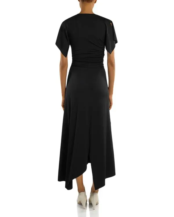 Victoria Beckham Round Neck Blousey Slit Sleeve Midi Dress