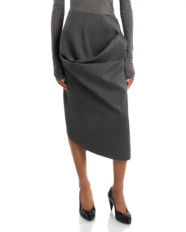 Victoria Beckham Asymmetric Wool Skirt - Ash Melange