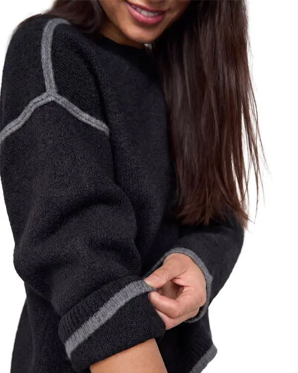 LIVERPOOL Tulip Hem Crewneck Sweater - Black/ Light Grey