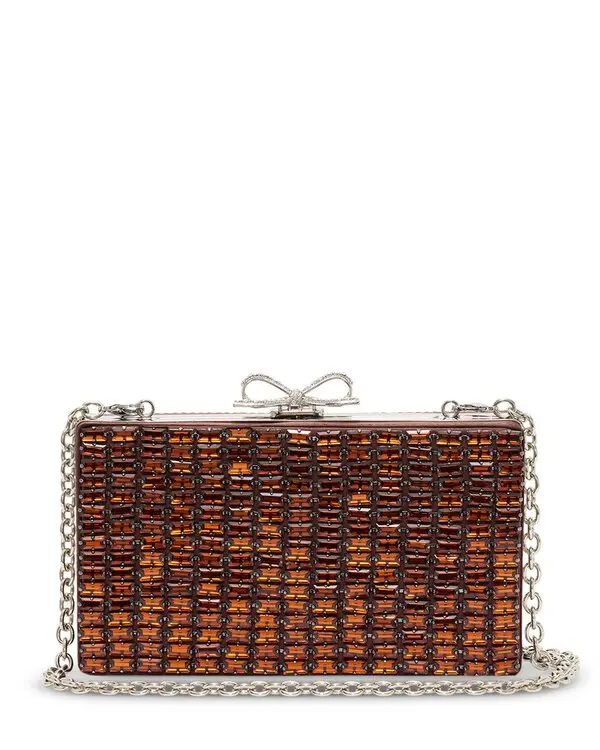 SELF-PORTRAIT Crystal Embellished Chainmail Clutch - Brown