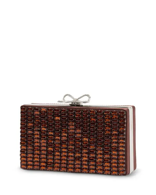 SELF-PORTRAIT Crystal Embellished Chainmail Clutch - Brown