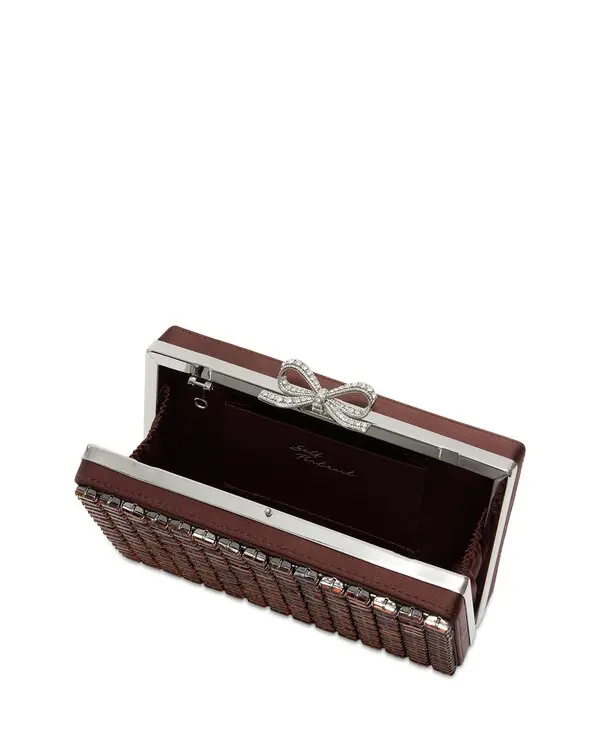 SELF-PORTRAIT Crystal Embellished Chainmail Clutch - Brown