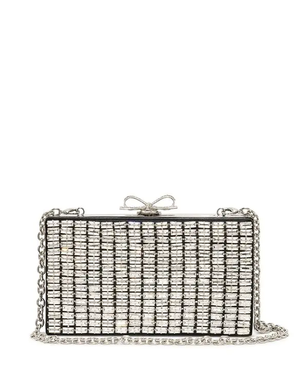 SELF-PORTRAIT Mini Crystal Chainmail Clutch - Silver