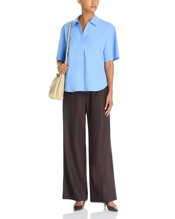Lafayette 148 New York Cotton Short Sleeve Pleated Back Shirt