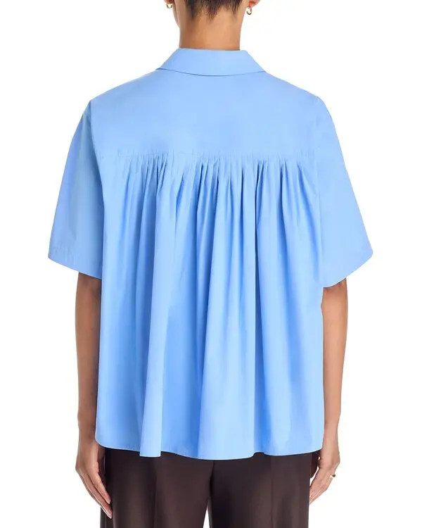 Lafayette 148 New York Cotton Short Sleeve Pleated Back Shirt