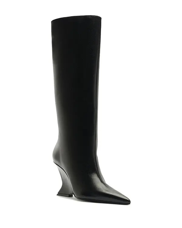 Schutz Siena Leather Sculpted Heel Knee High Boots - Black