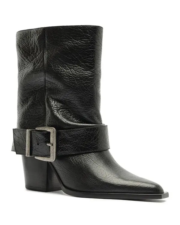 Schutz Parker Leather Moto Boots - Black