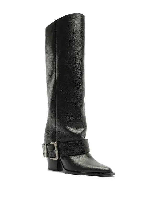 Schutz Parker Up Knee High Leather Moto Boots - Black