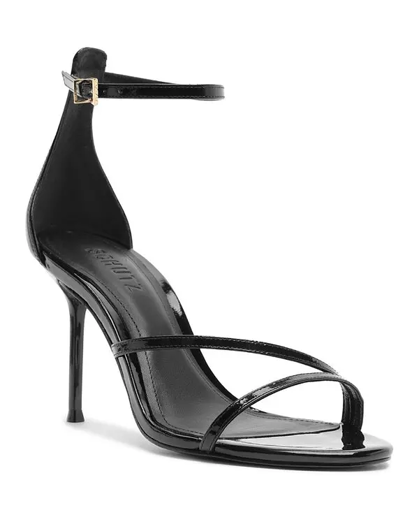 Schutz Tessa Patent Leather Ankle Strap Sandals - Black