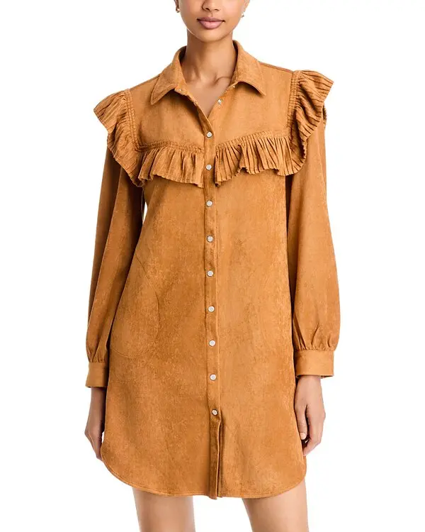 AREA STARS Parker Ruffled Button Front Dress - Tan