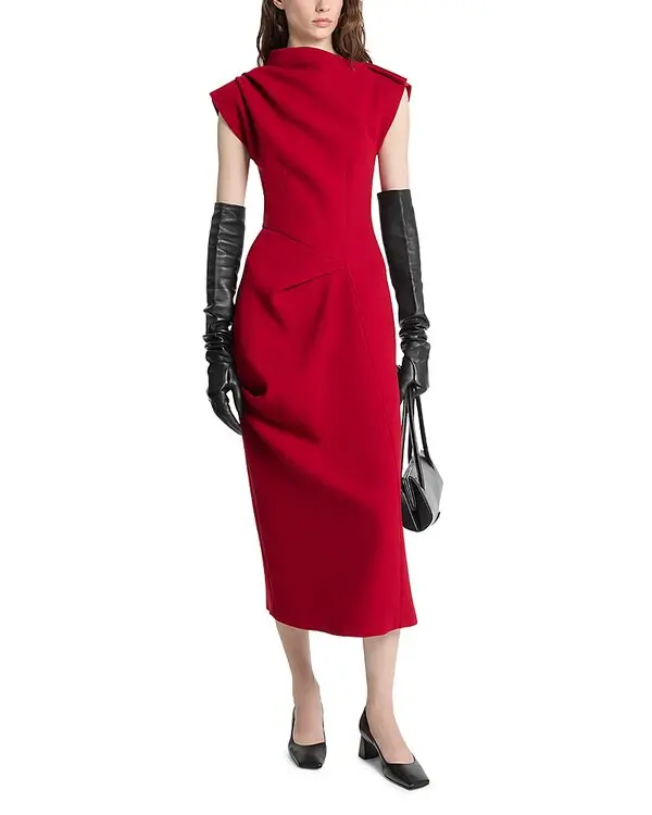 Michael Kors Wool-blend Draped Dress - Ruby