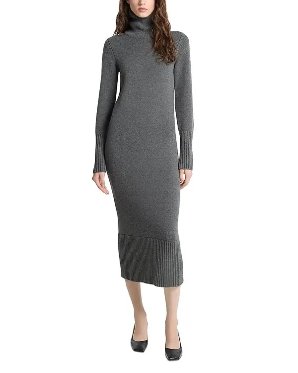 Michael Kors Merino Wool Turtleneck Long Sleeve Dress - Graphite Melange