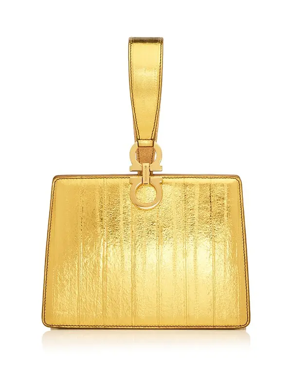FERRAGAMO Small Metallic Leather Clutch - Gold