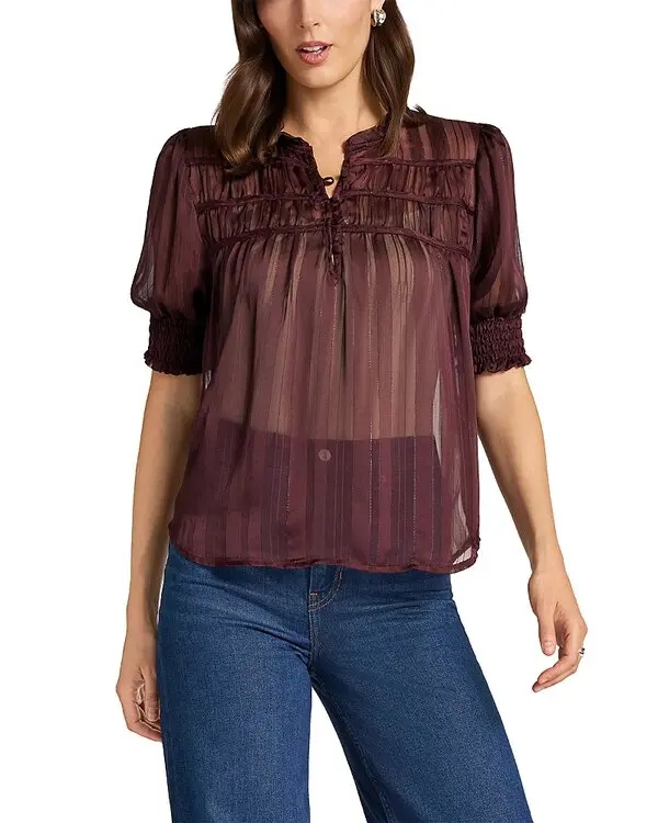 MATTY M Indie Smocked Metallic Top