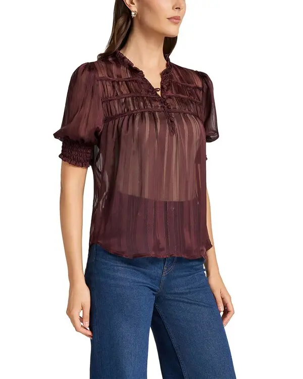MATTY M Indie Smocked Metallic Top
