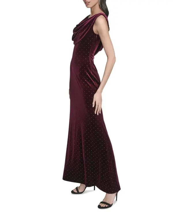 Eliza J Velvet Embellished Drape Neck Gown