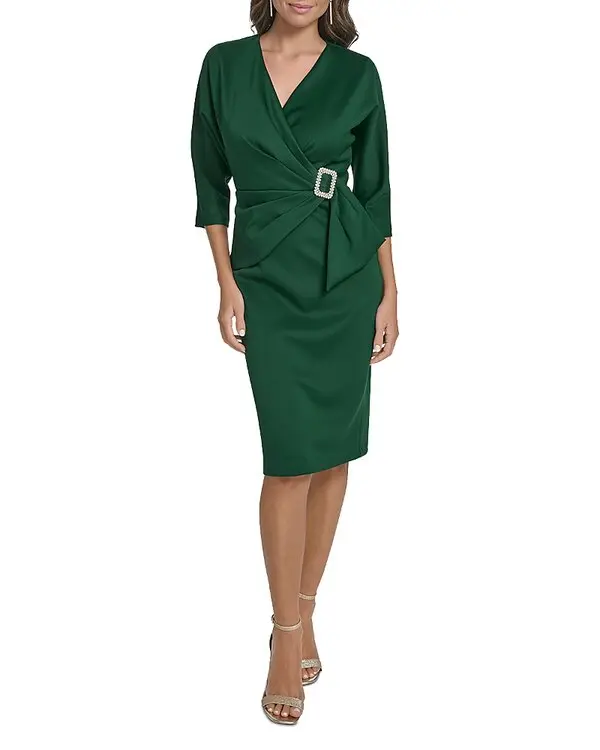 Eliza J Side Drape Three Quarter Sleeve Cocktail Dress - Hunter
