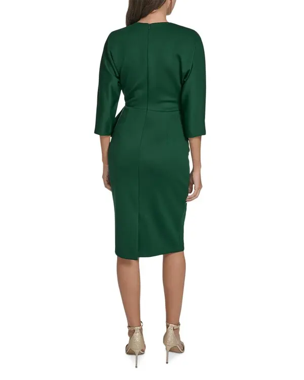 Eliza J Side Drape Three Quarter Sleeve Cocktail Dress - Hunter