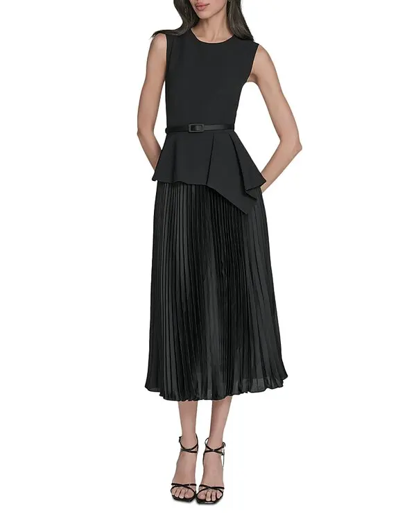 Eliza J Peplum Waist Midi Dress - Black